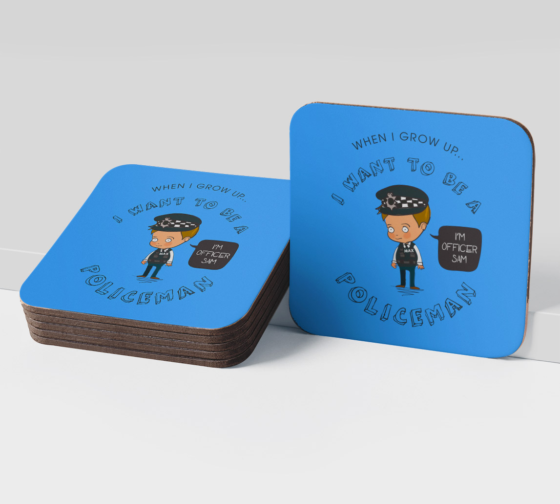 When I Grow Up – Police Officer coasters: Boys – Helen & Max